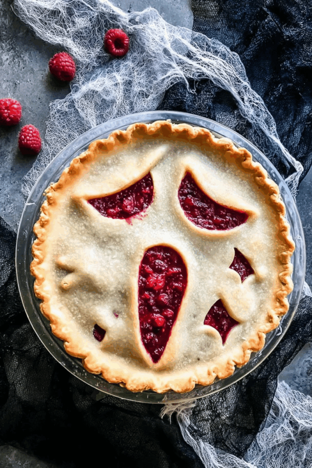 Spooky Halloween Scream Raspberry Pie - recipe maestro