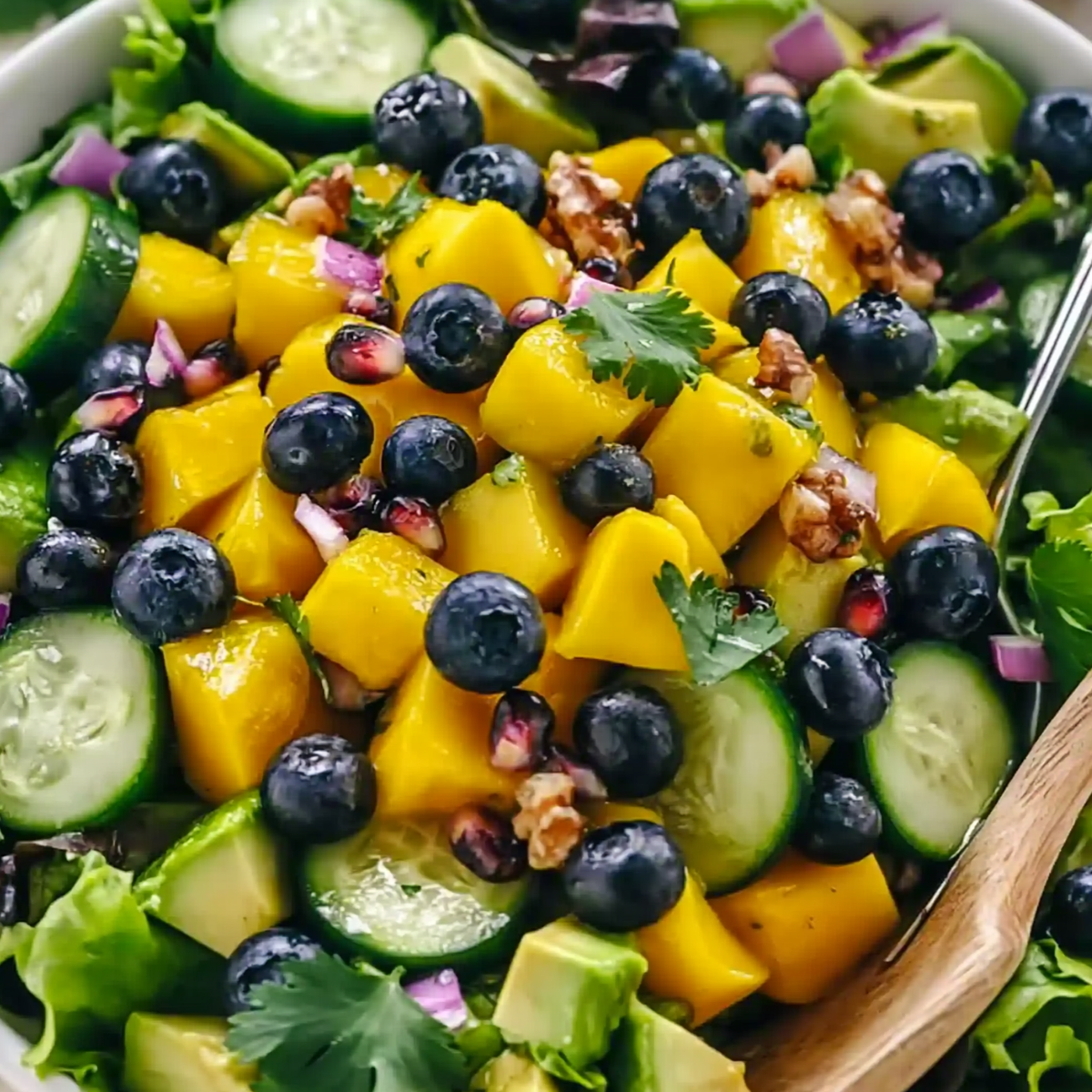 Mango Cucumber Salad with Blueberries and Avocado - recipe maestro